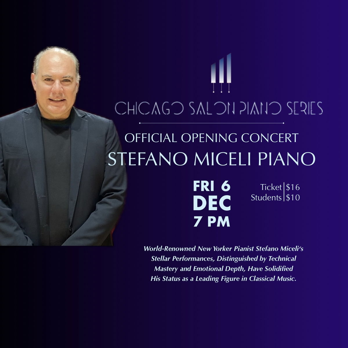 Chicago Salon Piano Series with Stefano Miceli, Piano - Groupmuse
